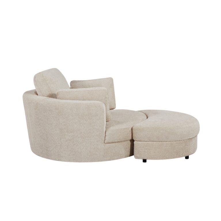 Cuddle Swivel Chair & Ottoman in Boucle Almond Fabric - Loungely