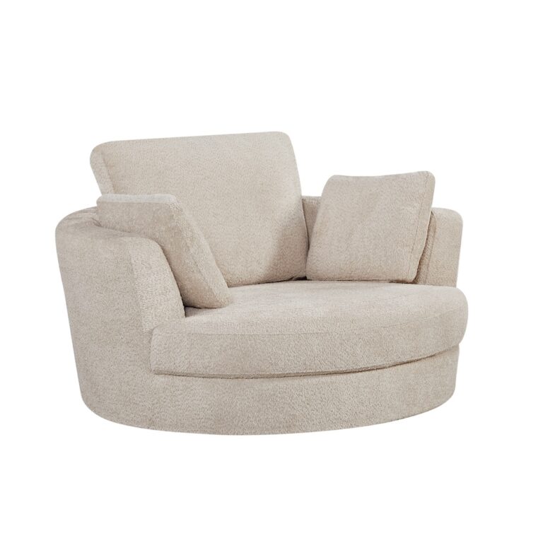 Cuddle Swivel Chair in Boucle Almond Fabric | Loungely